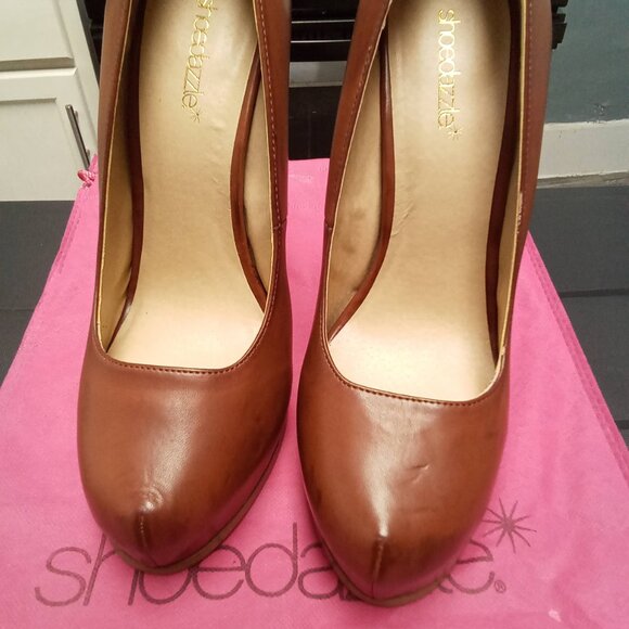 Shoe Dazzle | Shoes | 6 Inch Pu Brown Leather Closed Toe And Heel ...